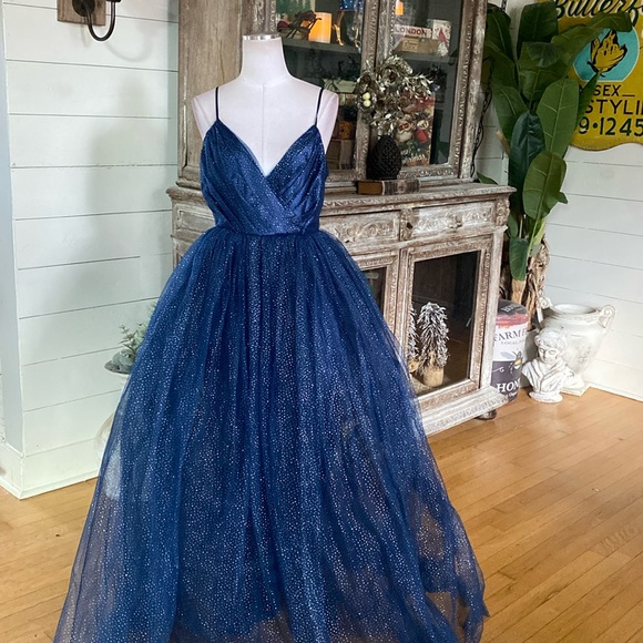 Lulus | Dresses | Lulus Spellbinding Beauty Navy Glitter Sleeveless ...